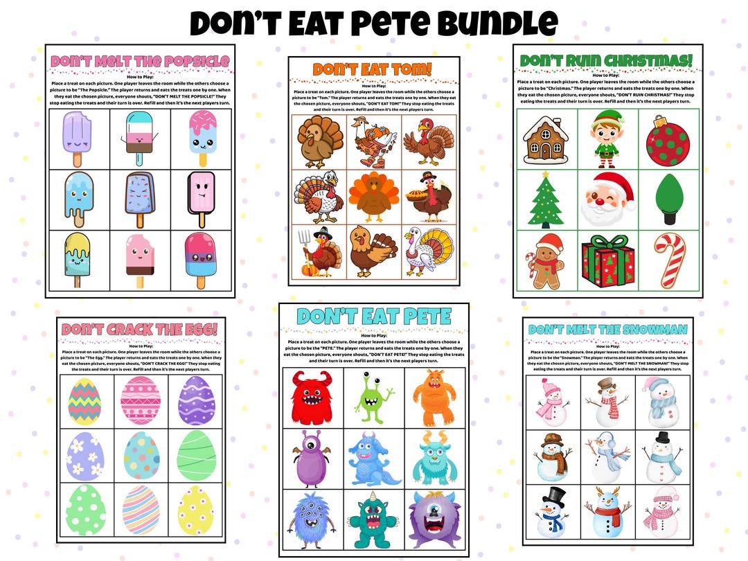 Don't Eat Pete Printable Game Bundle | Holiday Kids Party (6 Versions ...
