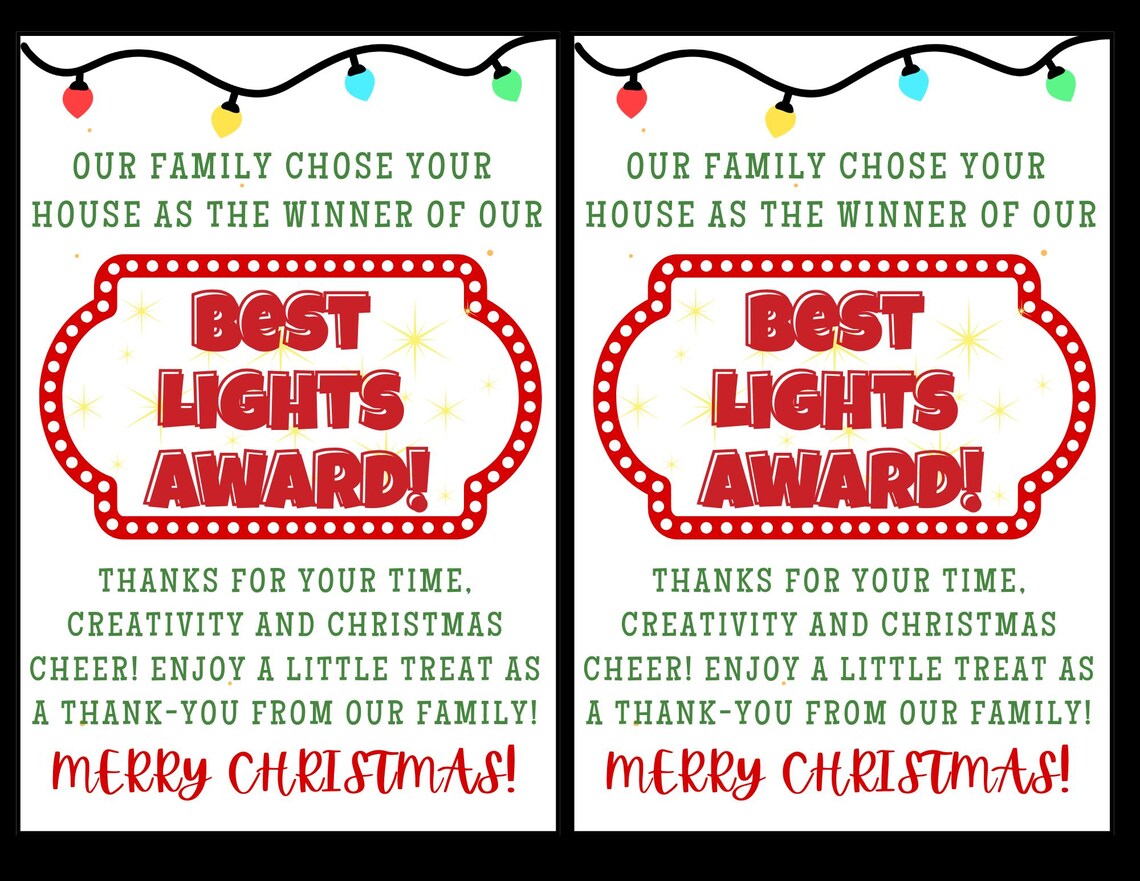 Printable Christmas Light Award Tags • Family Holiday Activity (instant ...