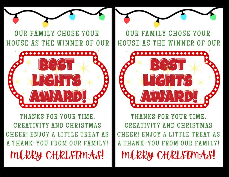Printable Christmas Light Award Tags • Family Holiday Activity (instant ...
