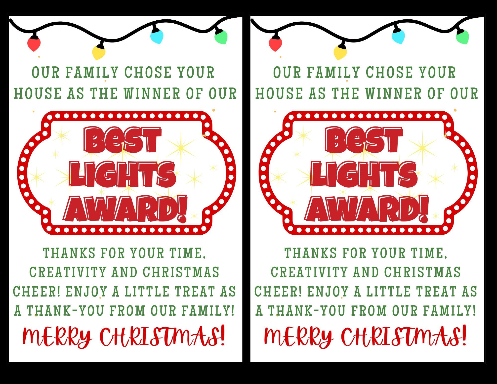 Printable Christmas Light Award Tags • Family Holiday Activity (instant ...