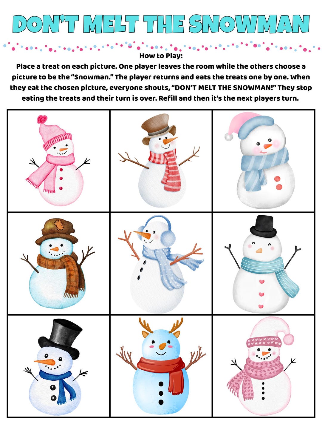 Don't Melt the Snowman Game | Winter Printable (PDF) - Etsy
