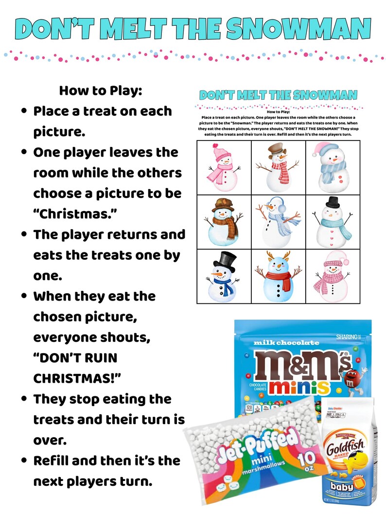 Don't Melt the Snowman Game | Winter Printable (PDF) - Etsy