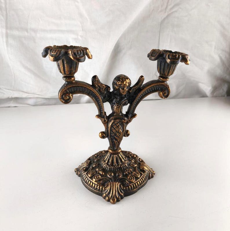 Vintage Metal Candle Holder Copper Plated | Angel Cherub Candelabra ...