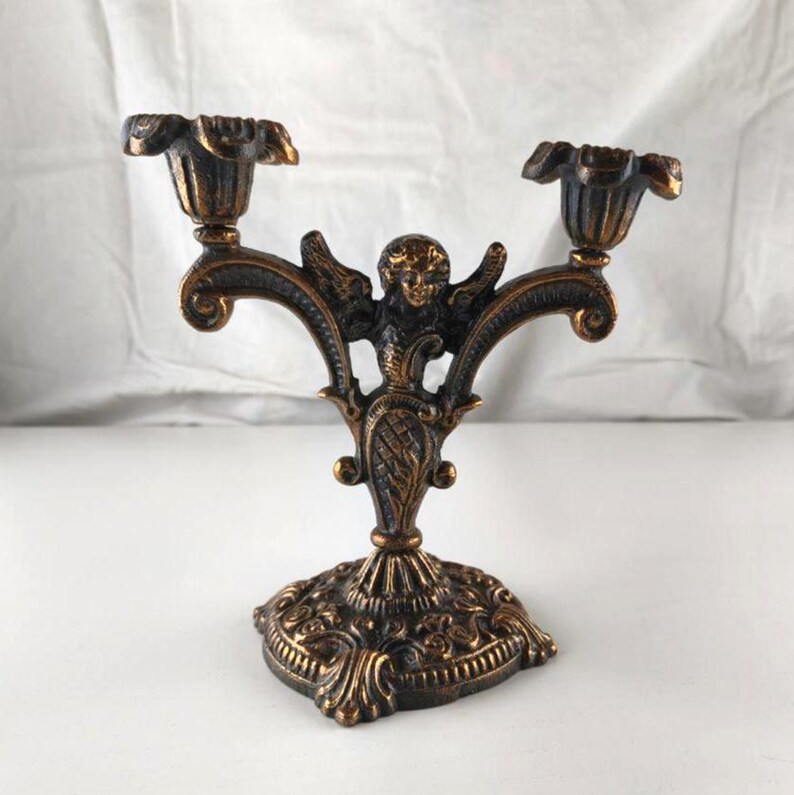 Vintage Metal Candle Holder Copper Plated | Angel Cherub Candelabra ...