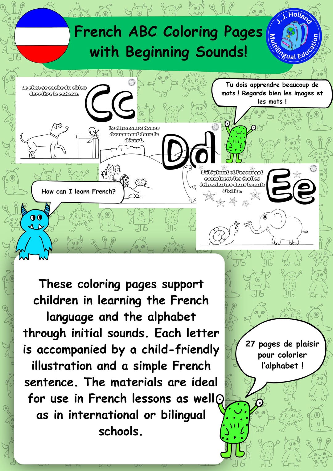 French ABC Coloring Pages With Beginning Sounds Practice! - Etsy