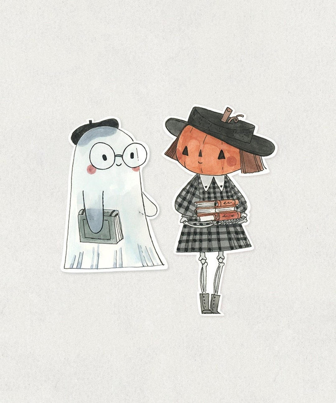 Ghost and Pumpkin Girl - Autumn Cottage Core Fall Spooky Reader Bookish ...