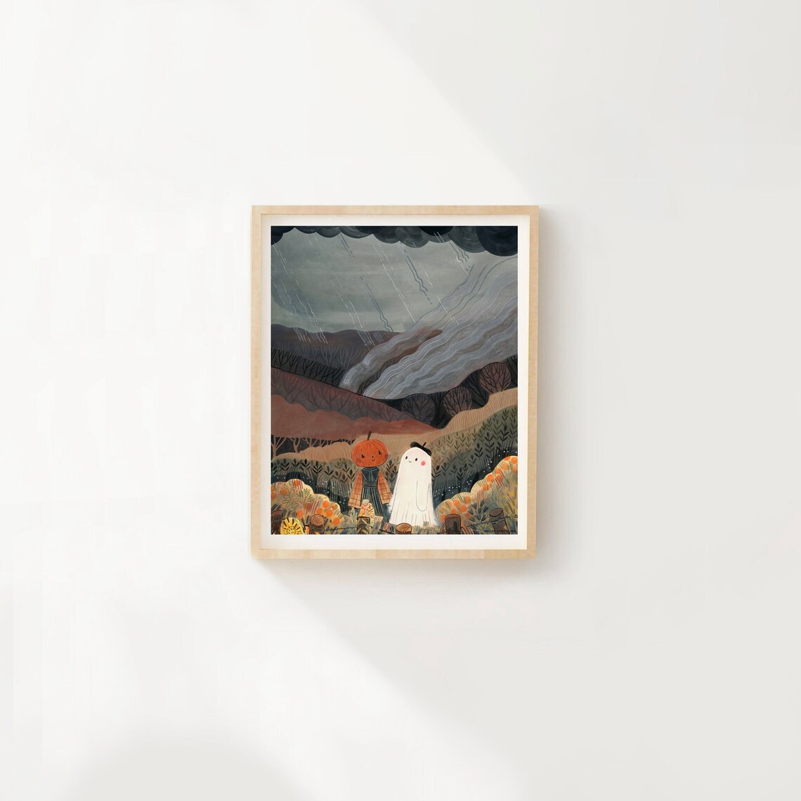 Pumpkin and Ghost Landscape - Autumn Landscape - Print// Shelley ...