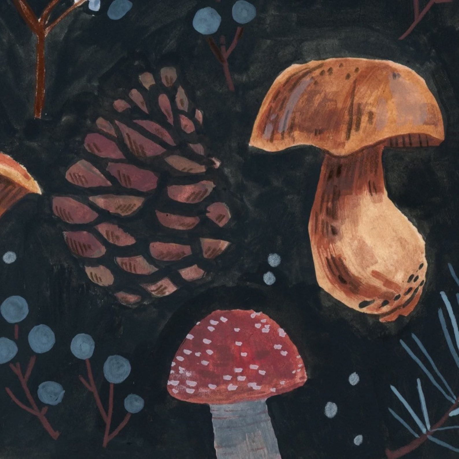 Mushroom Art Autumn Fall Mycology Mycologist Nursery Art Modern Print ...