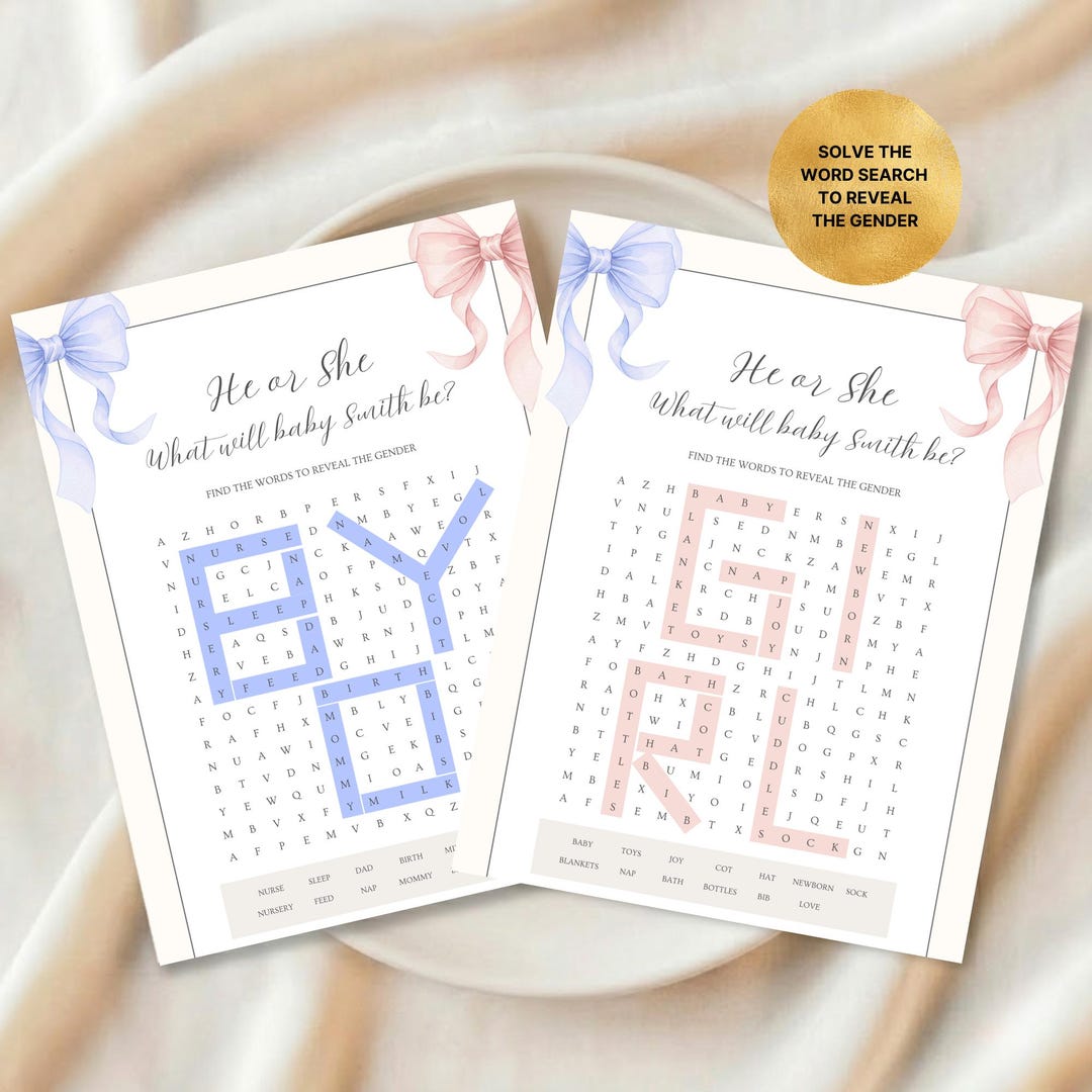 Gender Reveal Word Search Puzzle – Boy or Girl Reveal (printable ...