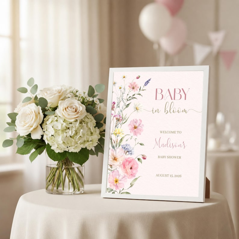 Baby in Bloom Baby Shower Welcome Sign - Floral Baby Shower Decor ...