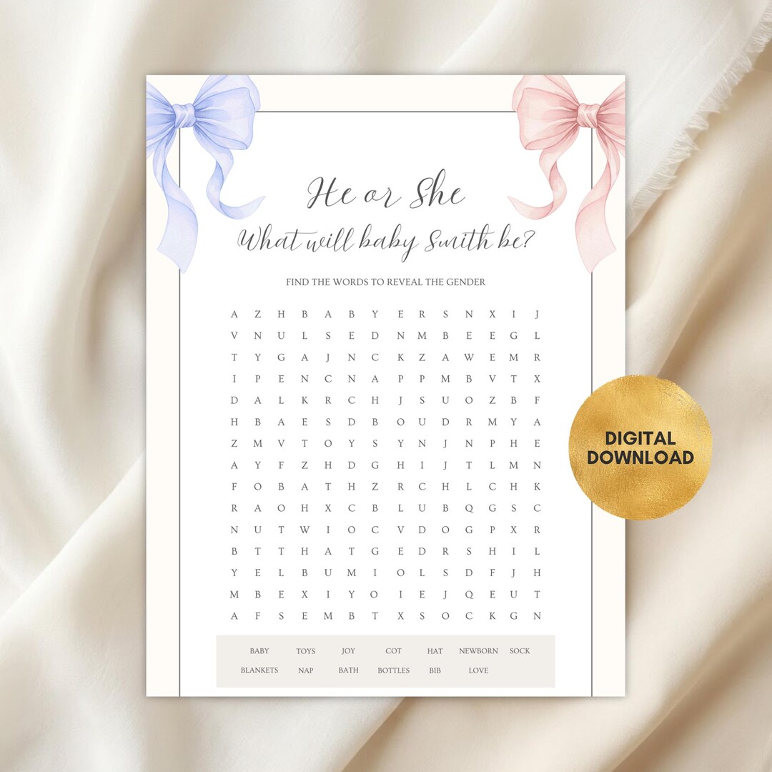 Gender Reveal Word Search Puzzle – Boy or Girl Reveal (printable ...