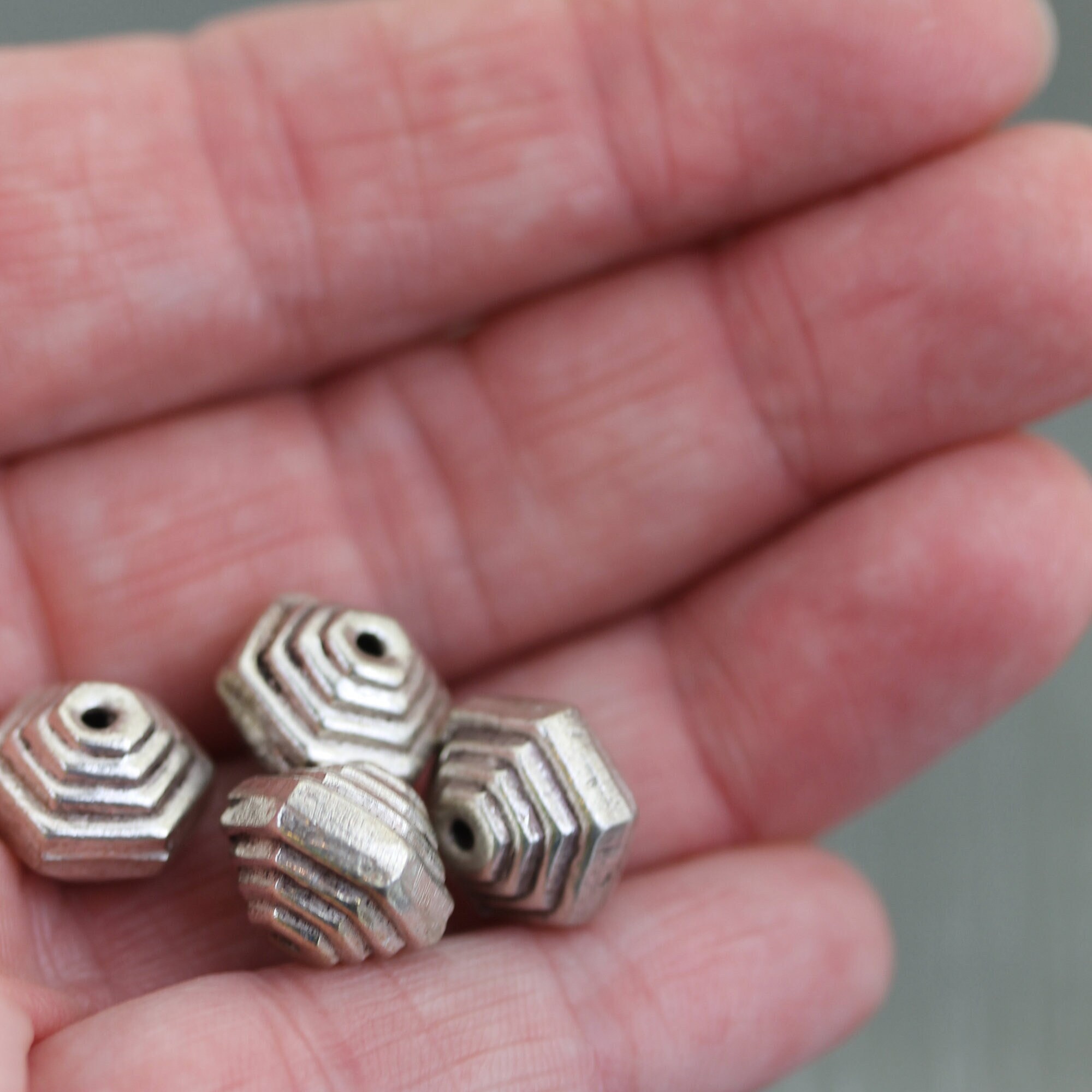 Set of 4 Pyramid Indian Silver Beads.sterling Silver Beads. Cube Beads ...