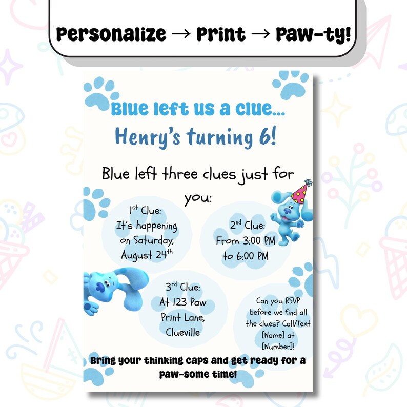 Blue's Clues Birthday Invitation: Editable Canva Template (5x7 ...