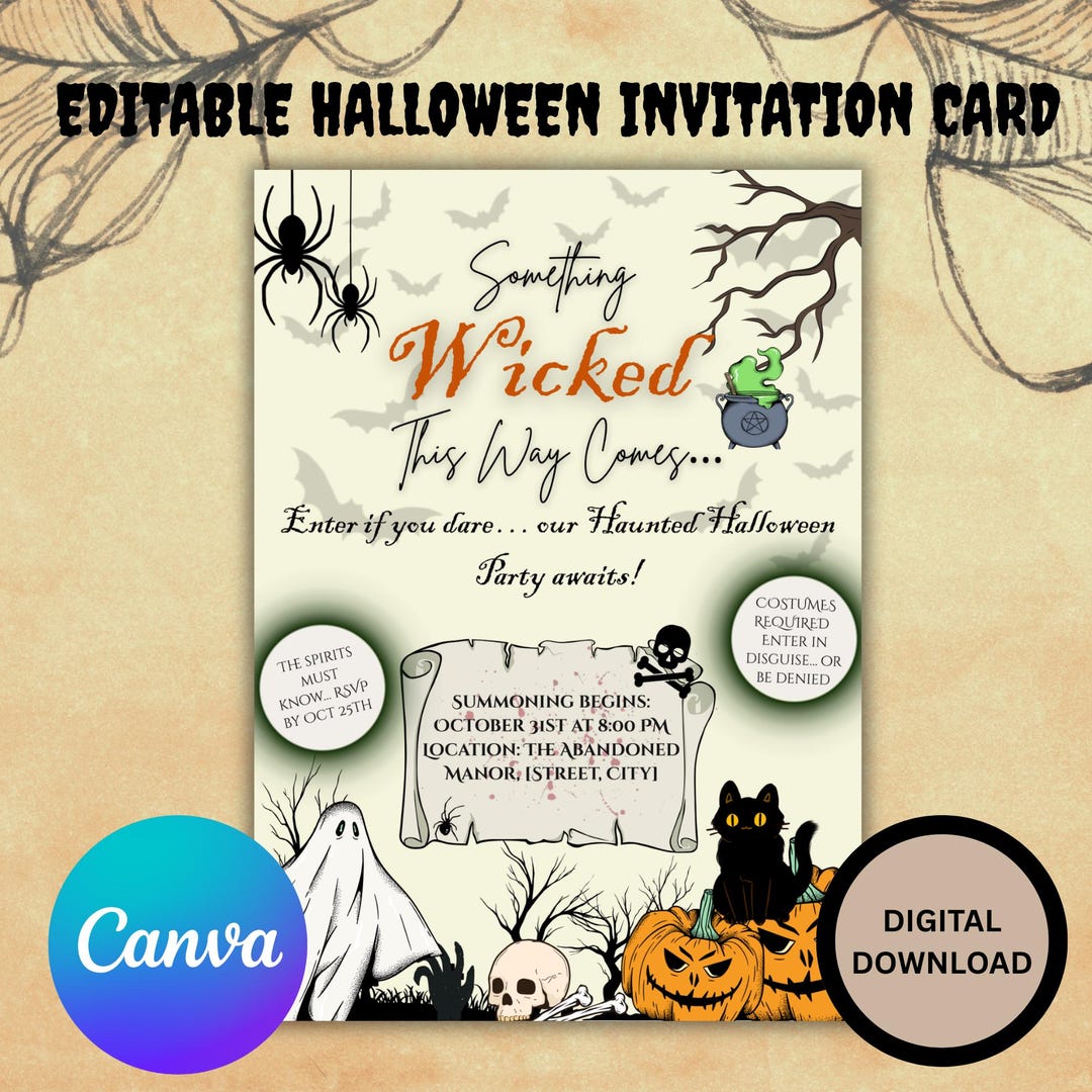 Digital Halloween Invitation Card Spooky Halloween Editable Template ...