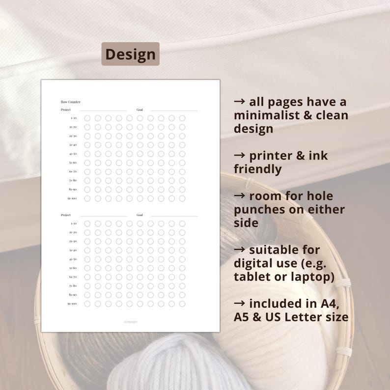 Row Counter PDF | A4/A5/US Letter | Printable Tracker for Knitting ...