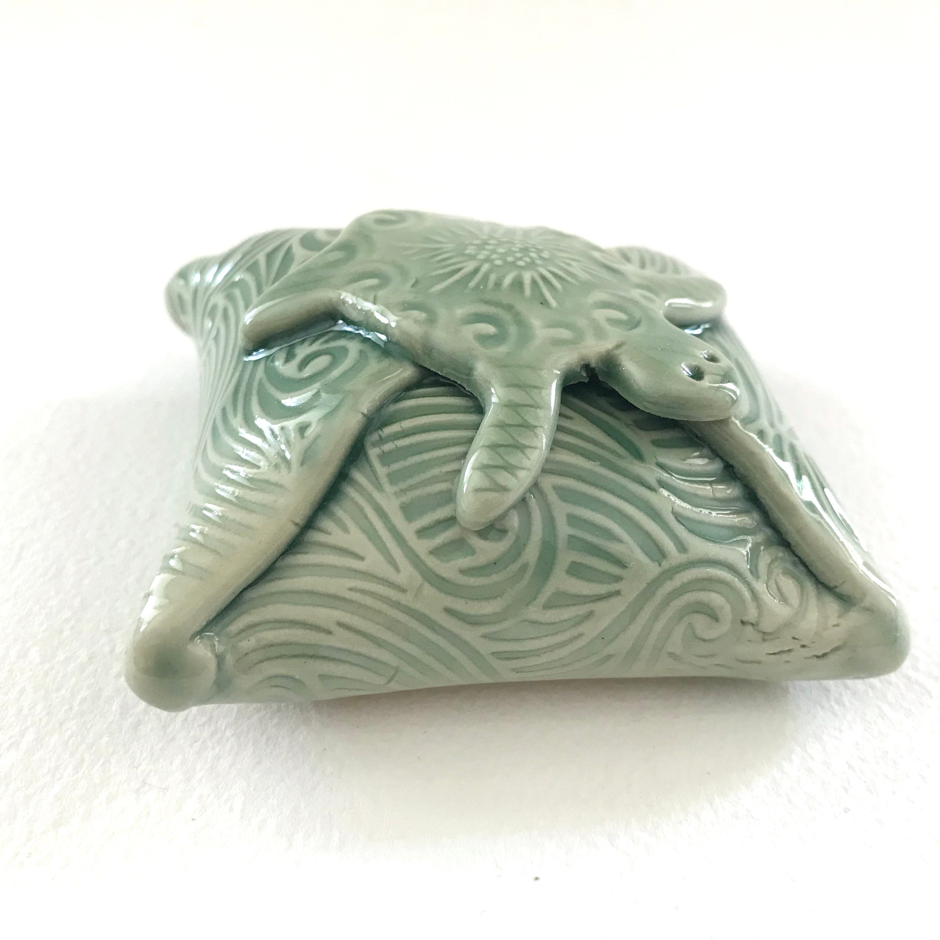 Green Ceramic Sea Turtle Rattle Decorative Square | Etsy