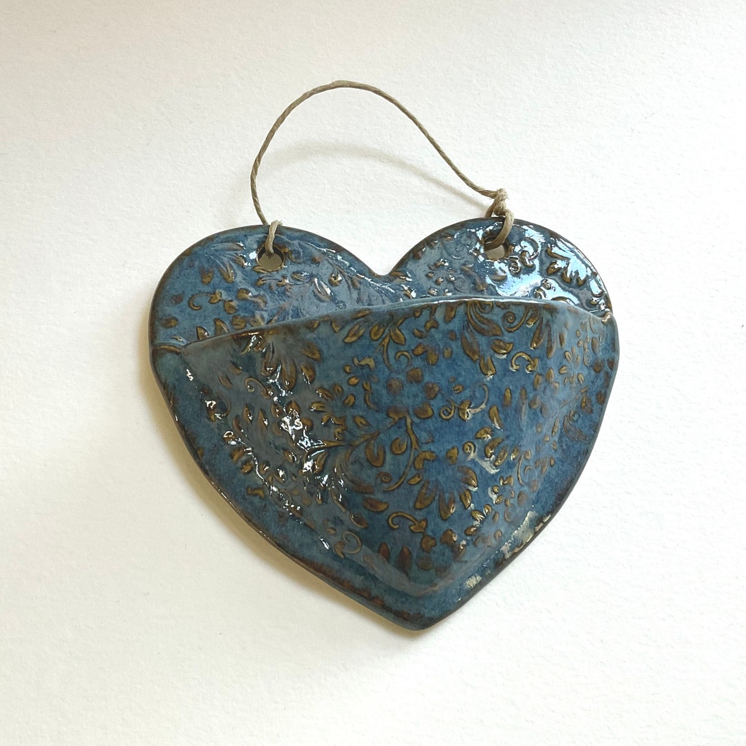 Blue Heart Wall Pocket // Ceramic Wall Pocket // Ceramic Wall - Etsy
