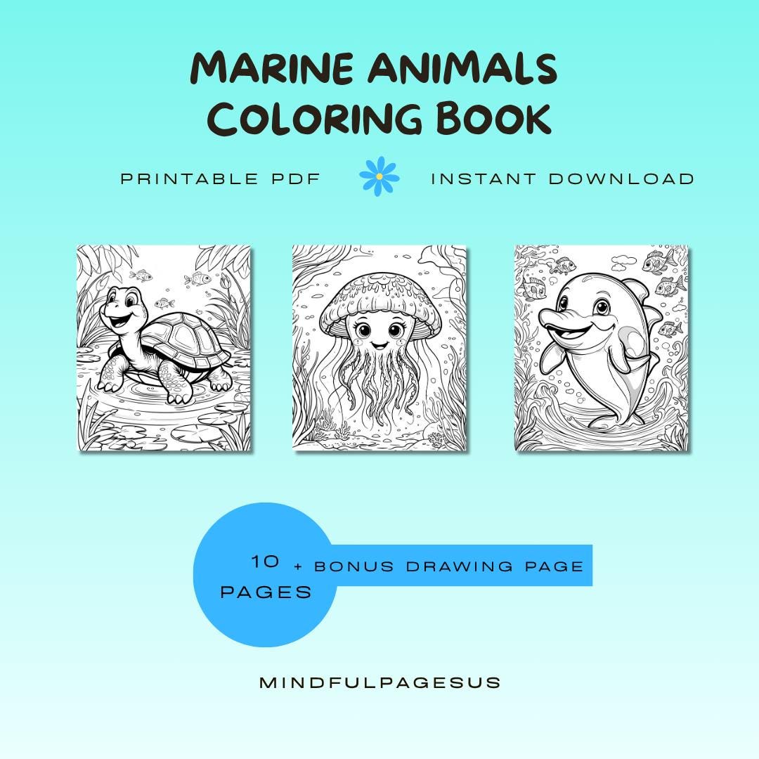 Marine Animals Coloring Book for Kids: Ocean Fun, 10 Printable Pages ...