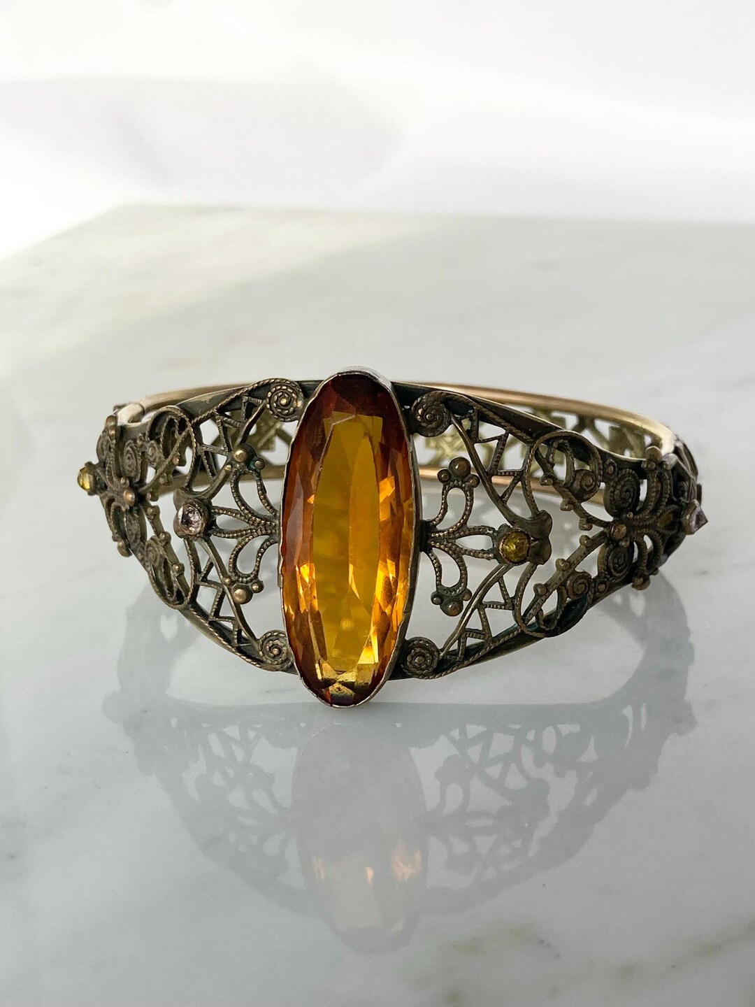 Antique J.H. Peckham and Sons Amber Glass and Rhinestone Victorian ...