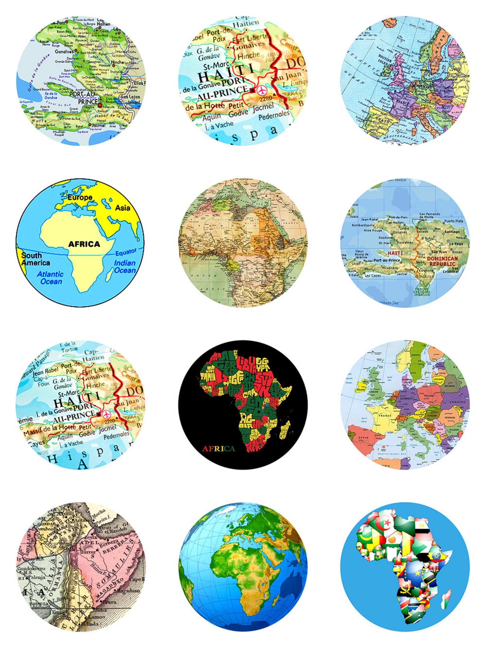Maps Haiti Africa Europe Digital Round Circle Instant Download - Etsy