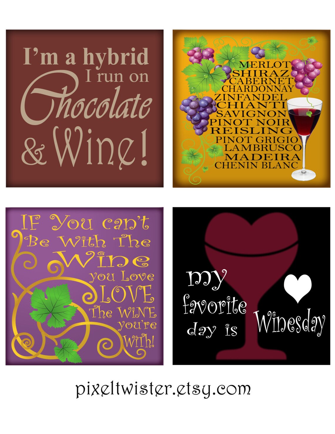 Wine Sayings Grapes Leaves Bottle Glass Corks Instant Download 4 Inch ...