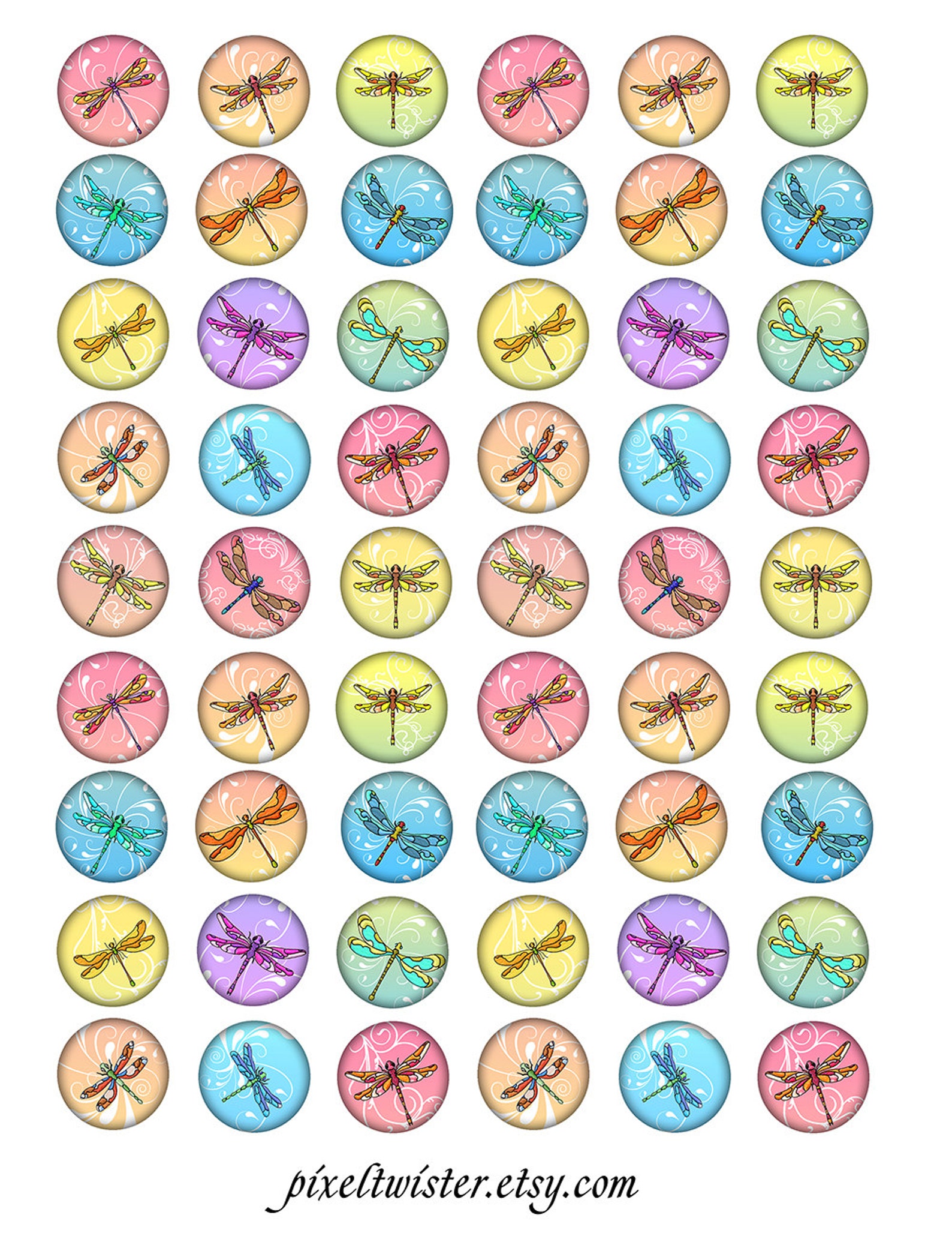 Dragonfly Round Circle Pastel Colors White Swirls Instant Download ...