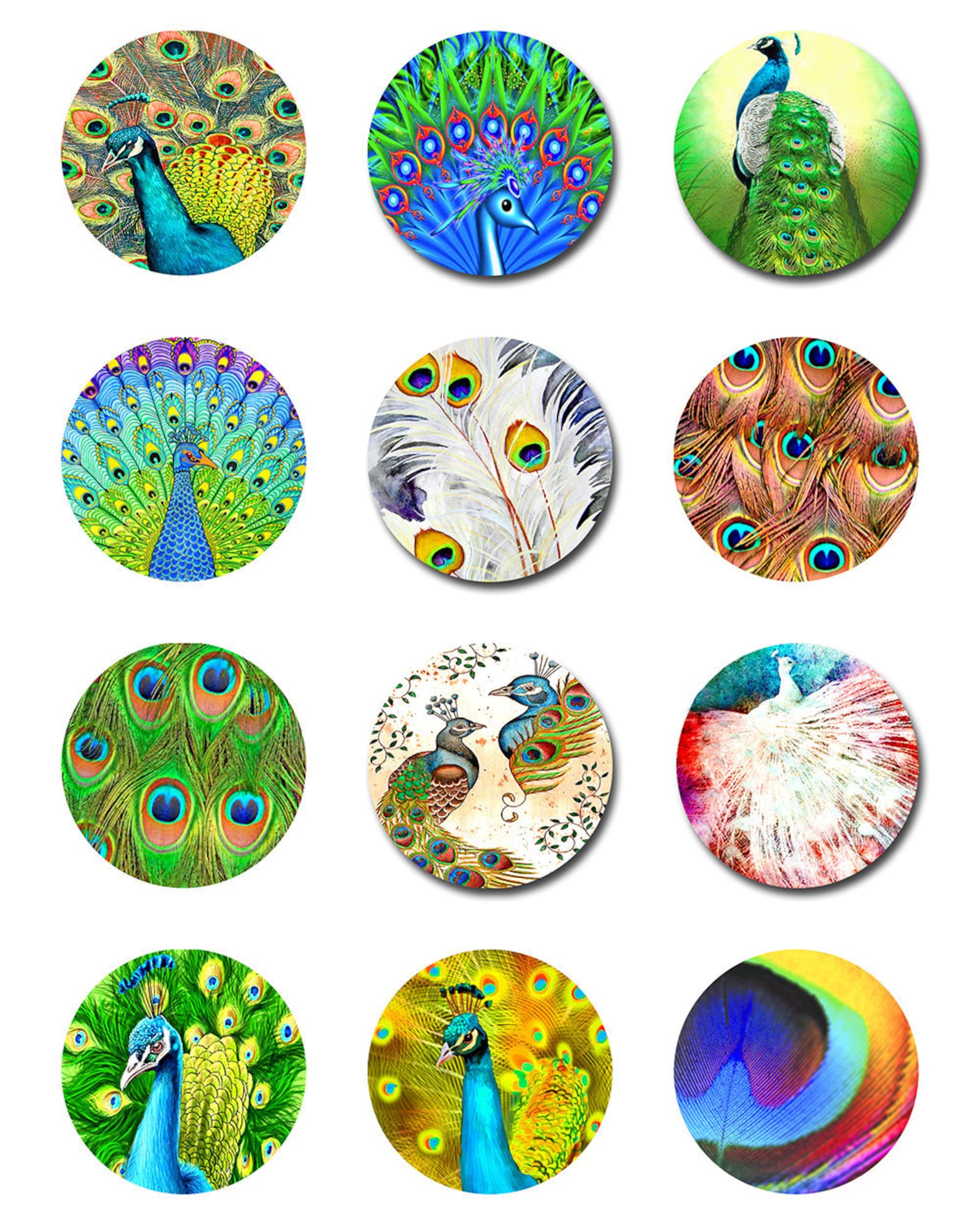 Peacocks Round Circle Instant Download for Glass Resin Pendants 2,1 ...