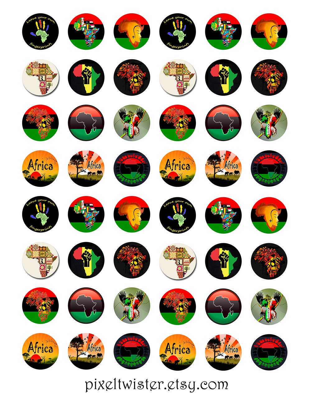 Africa Theme Map Colors Instant Download 1,1.5,2 Inch Digital Round ...