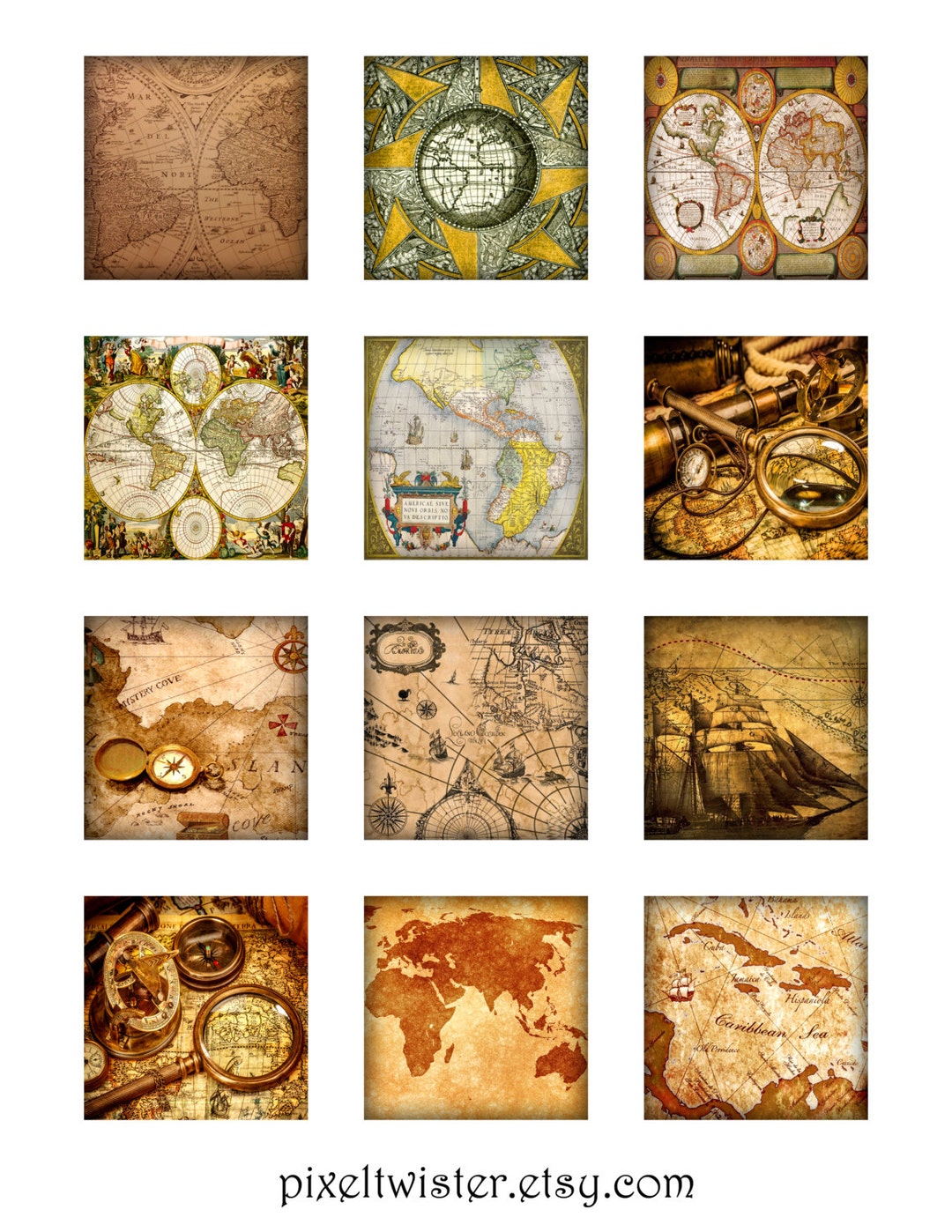 Vintage World Maps Theme Instant Download Resin Glass Coasters Pendants ...