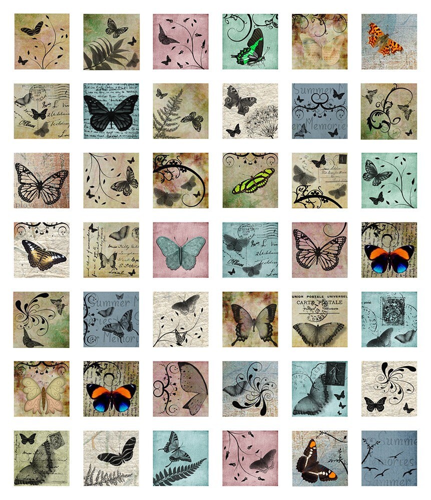 Butterflies Swirls Handmade Watercolor Paper Square 1 Inch Instant ...