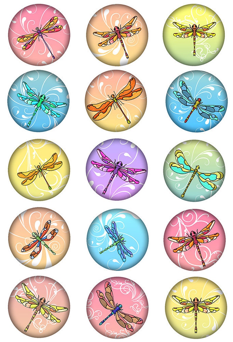 Dragonfly Round Circle Pastel Colors White Swirls Instant Download ...