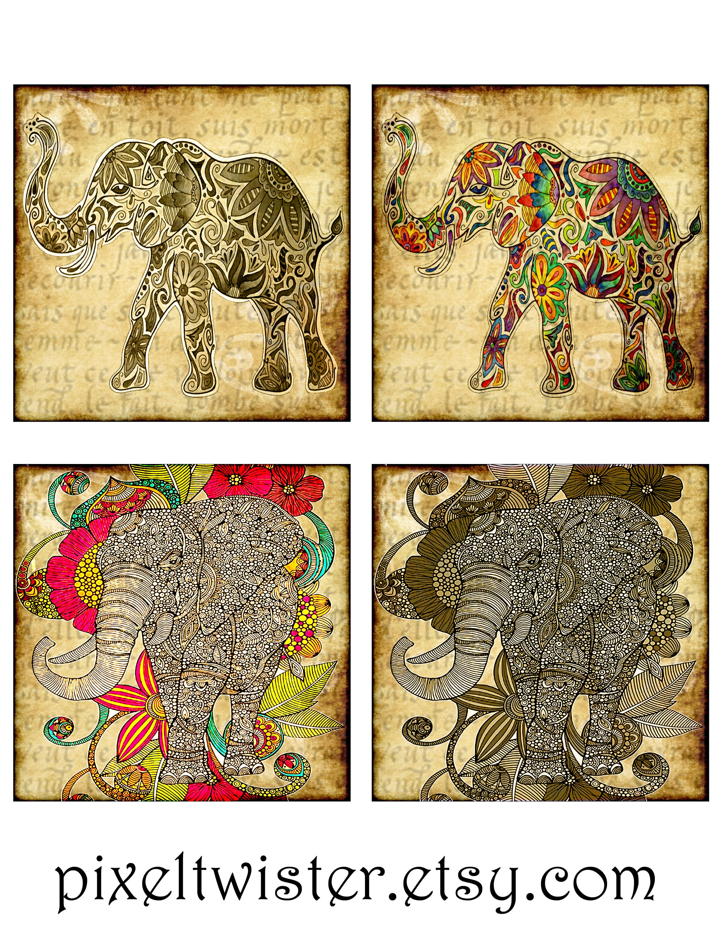Elephant Pacaderm Africa Circus Animal 4 Squares - Etsy