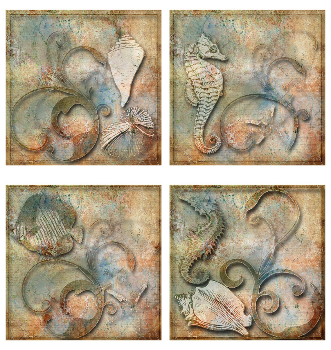 Ocean Sea Theme, Fish Shells Starfish Seahorse, Instant Download ...