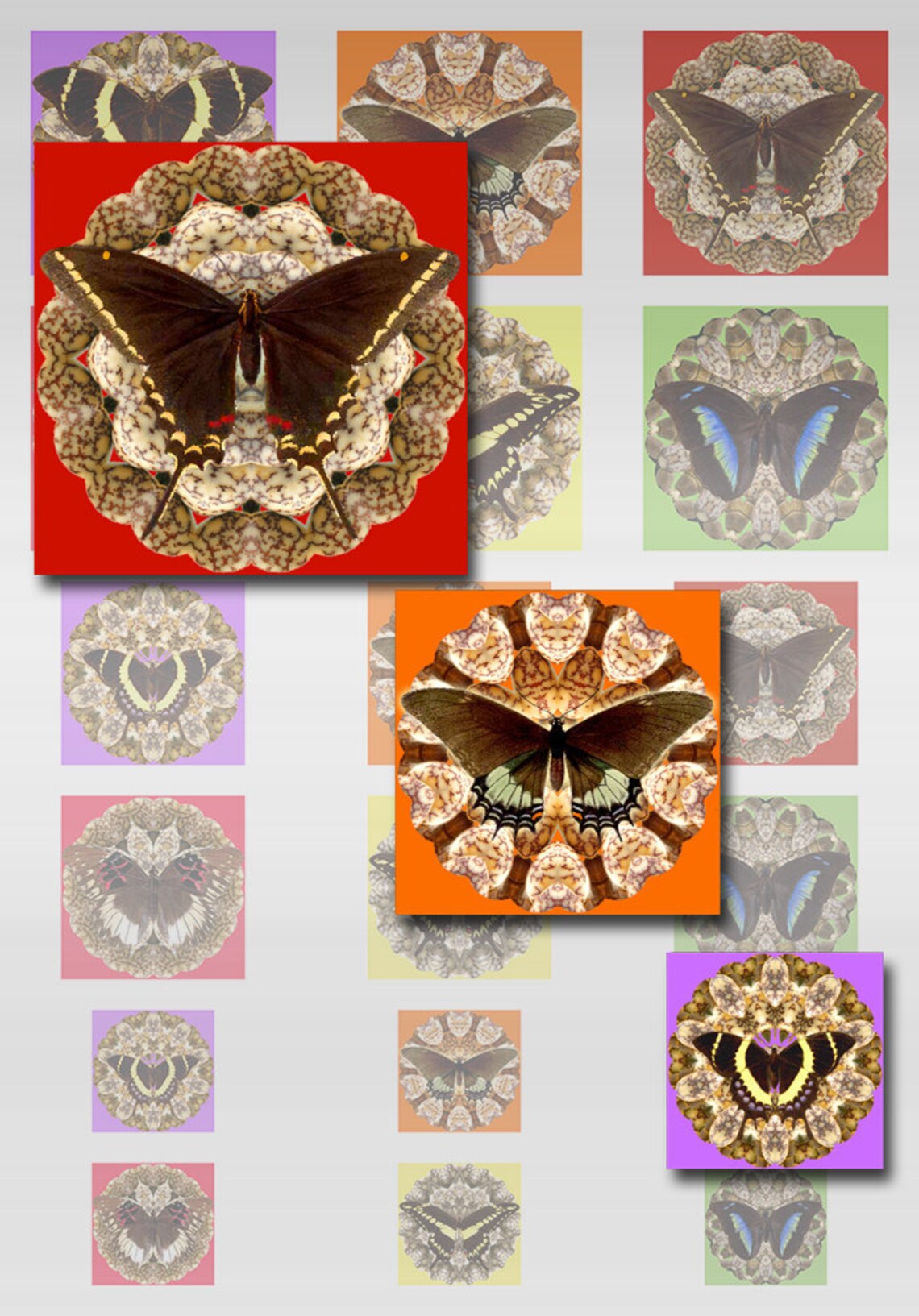 Butterfly Mandala Combo Sizes 1, 1 1/2, 2 Inch Squares Instant Download ...