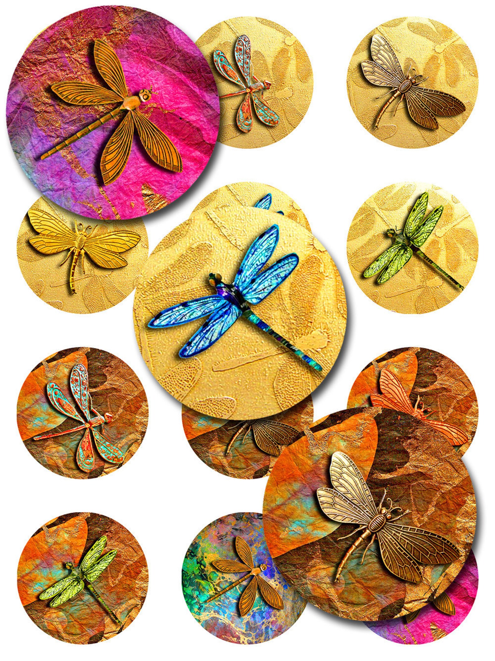 Dragonfly Round Circles Instant Download Digital Images 5 Pages of ...