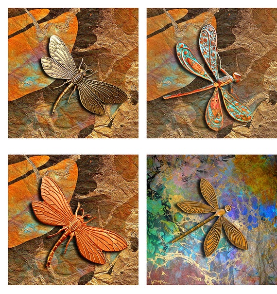 Dragonflies Large 4 Inch Square Instant Download Digital | Etsy