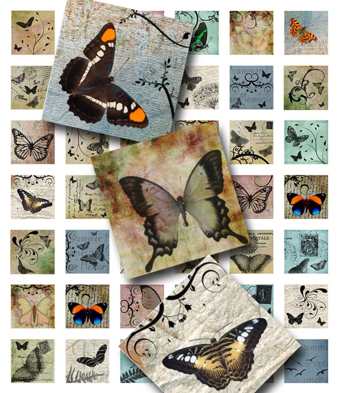 Butterflies Swirls Handmade Watercolor Paper Square 1 Inch Instant ...
