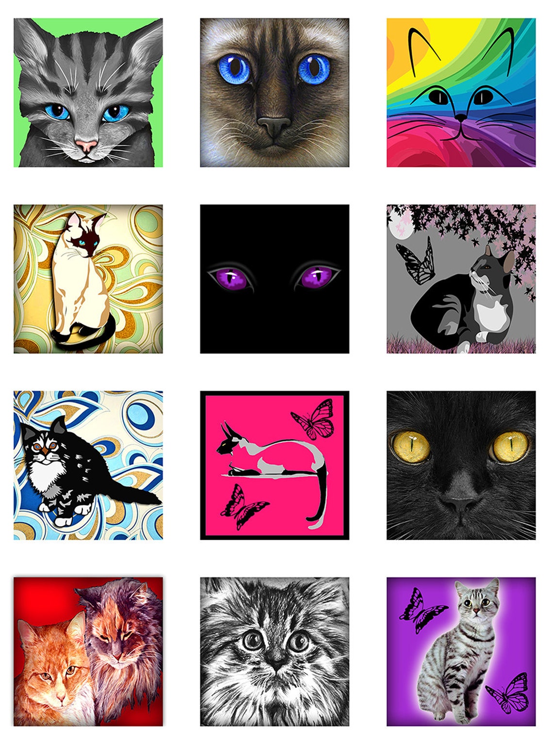 Cats Square Instant Download 1 and 2 Inch Resin Glass Scrabble Tile ...