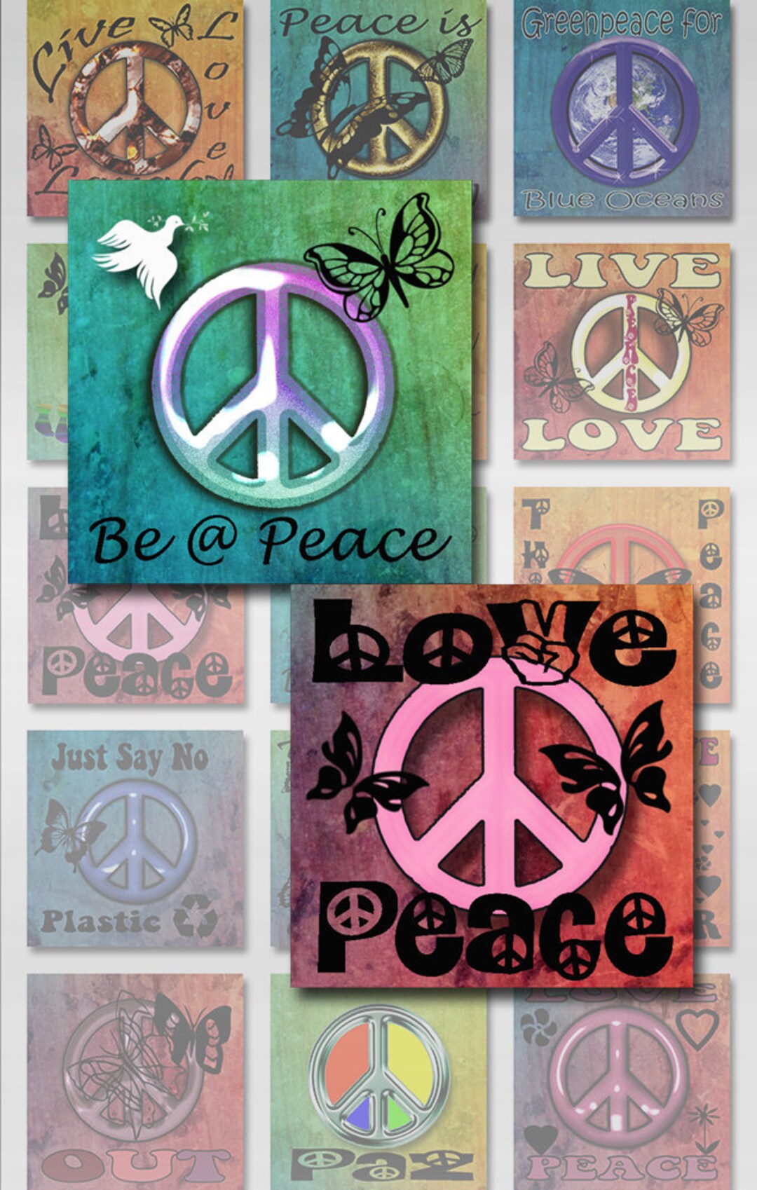 Peace Sign Symbol Square Instant Download 1 and 2 Inch Resin Glass ...
