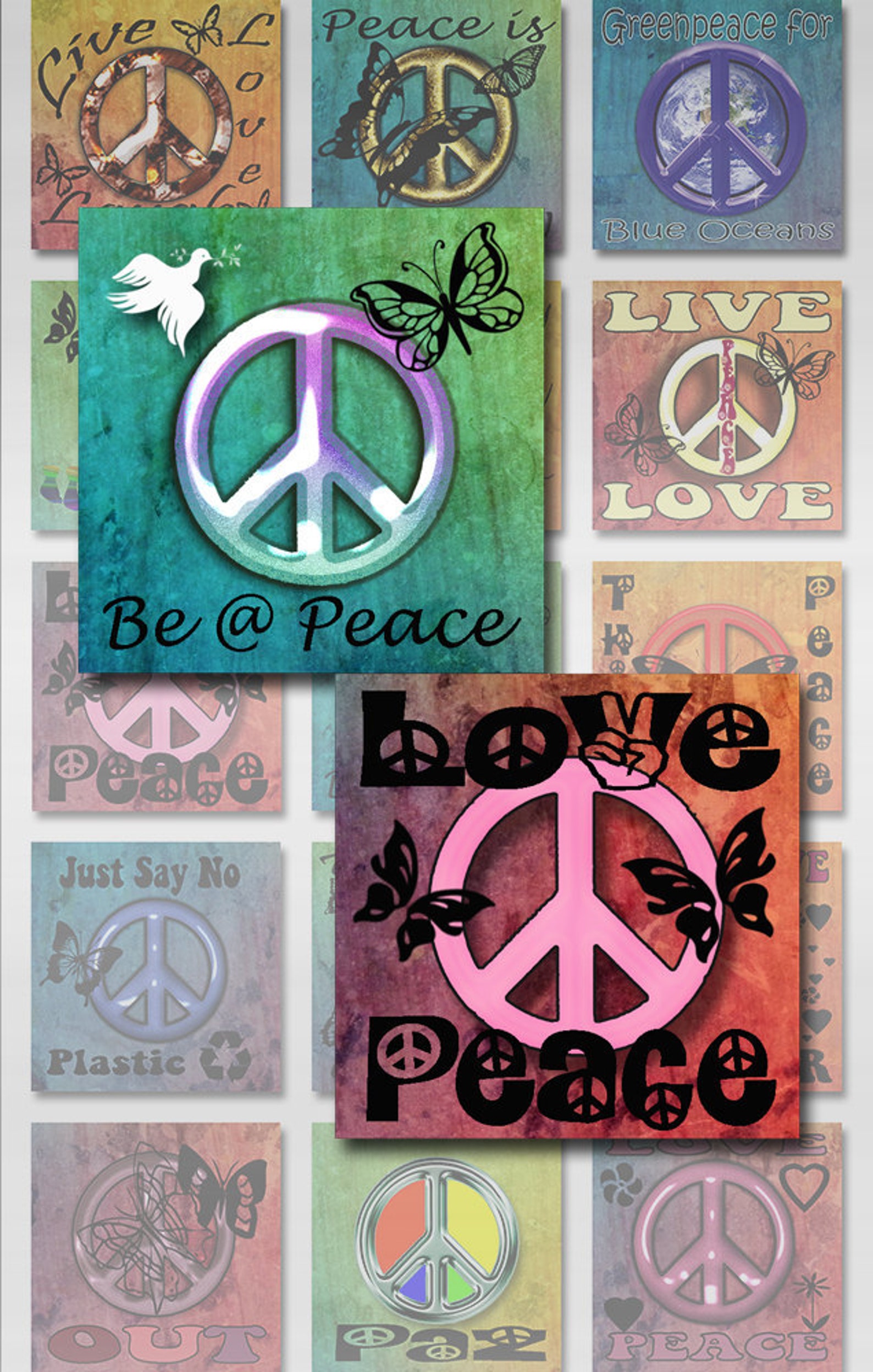 Peace Sign Symbol Square Instant Download 1 and 2 Inch Resin Glass ...