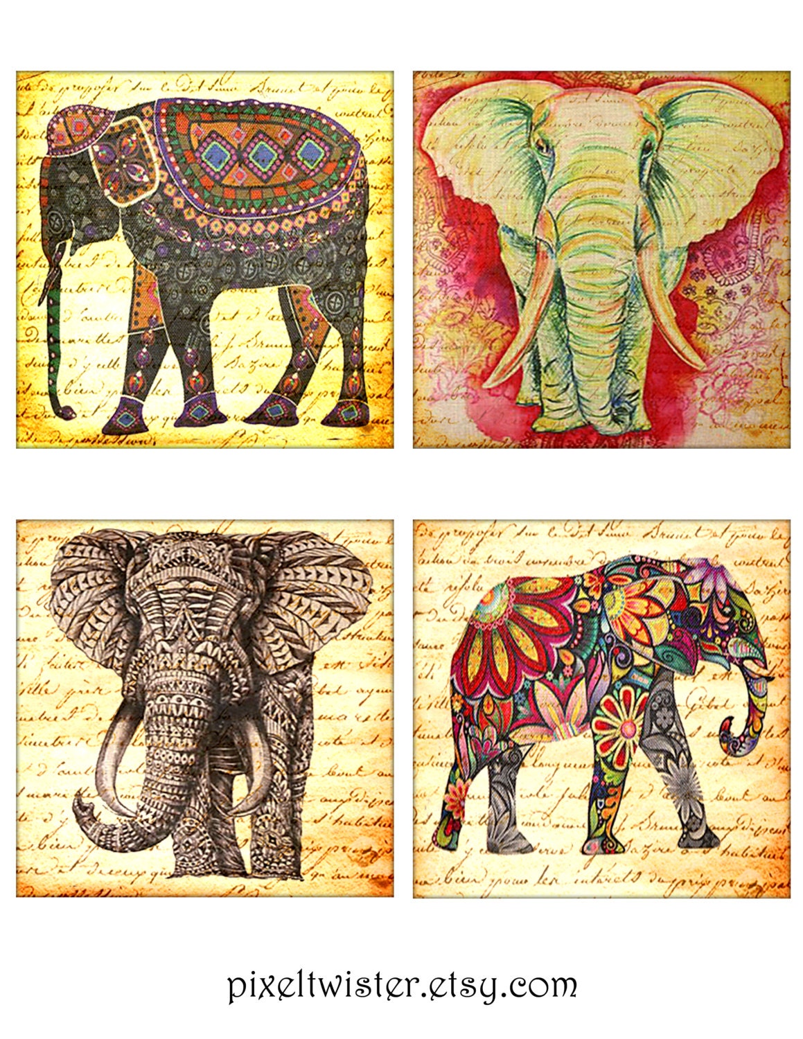 Elephant, Pacaderm, Africa, Circus Animal, 4, 3.5, 2 Squares, Instant ...