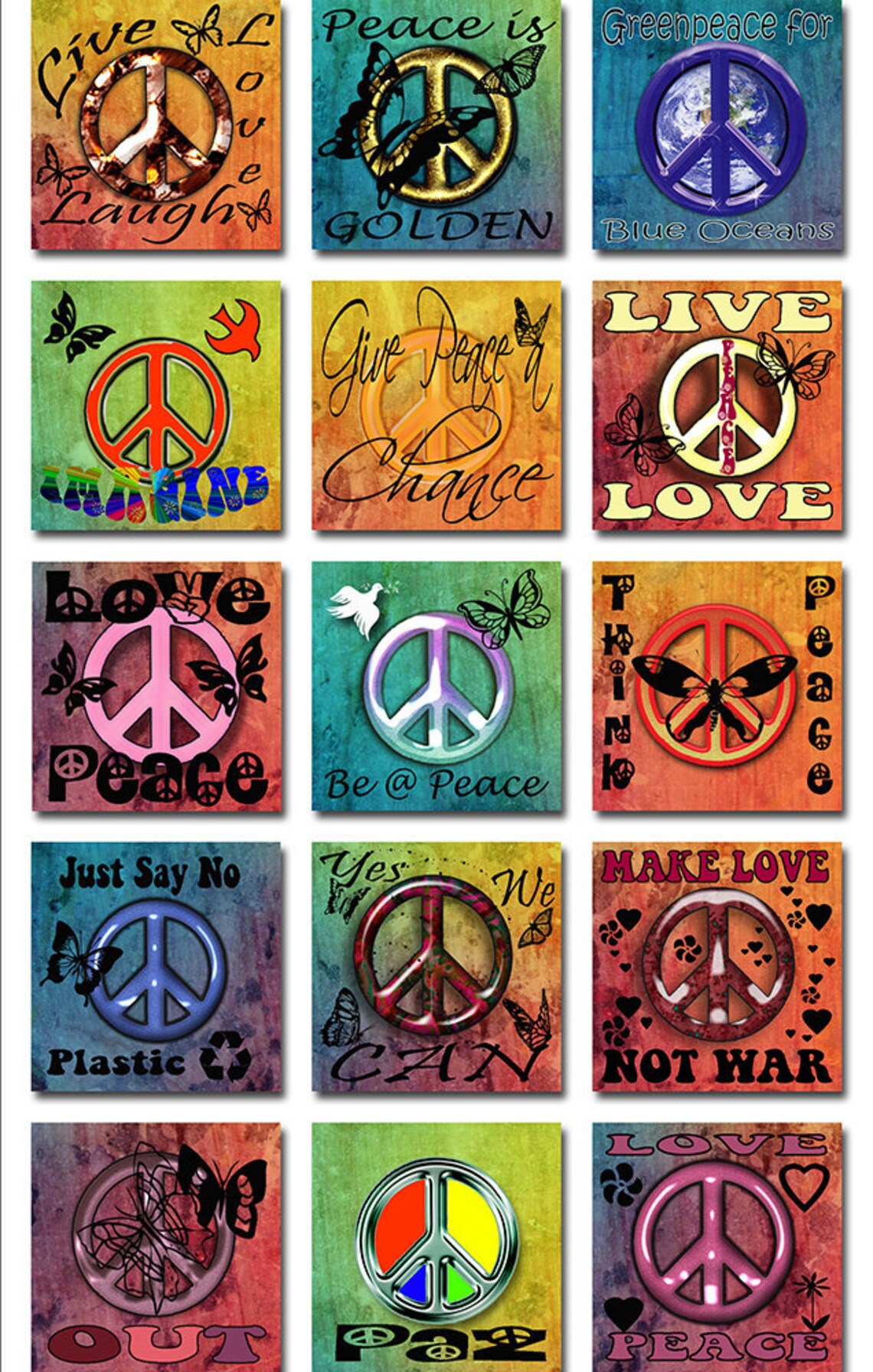 Peace Sign Symbol Square Instant Download 1 and 2 Inch Resin Glass ...