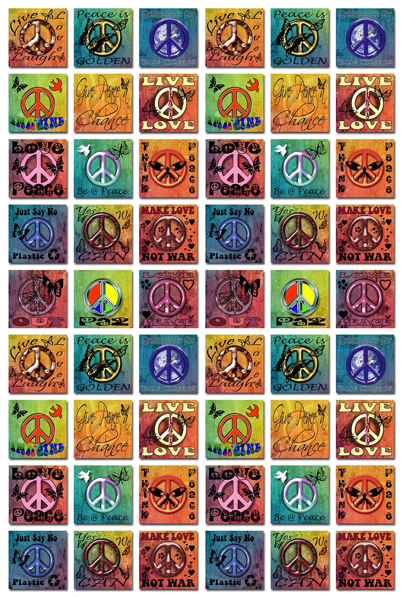 Peace Sign Symbol Square Instant Download 1 and 2 Inch Resin Glass ...