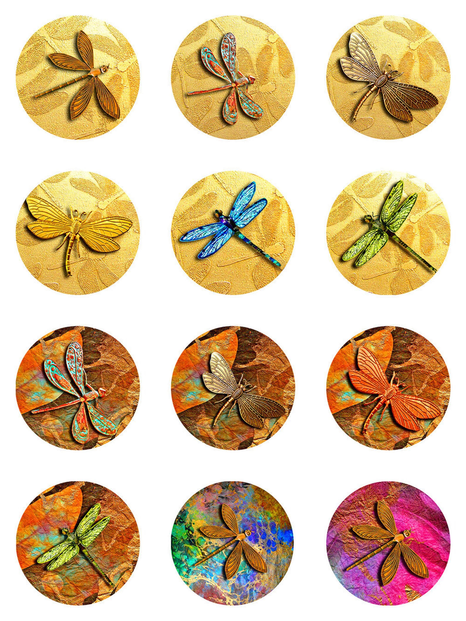 Dragonfly Round Circles Instant Download Digital Images 5 Pages of ...
