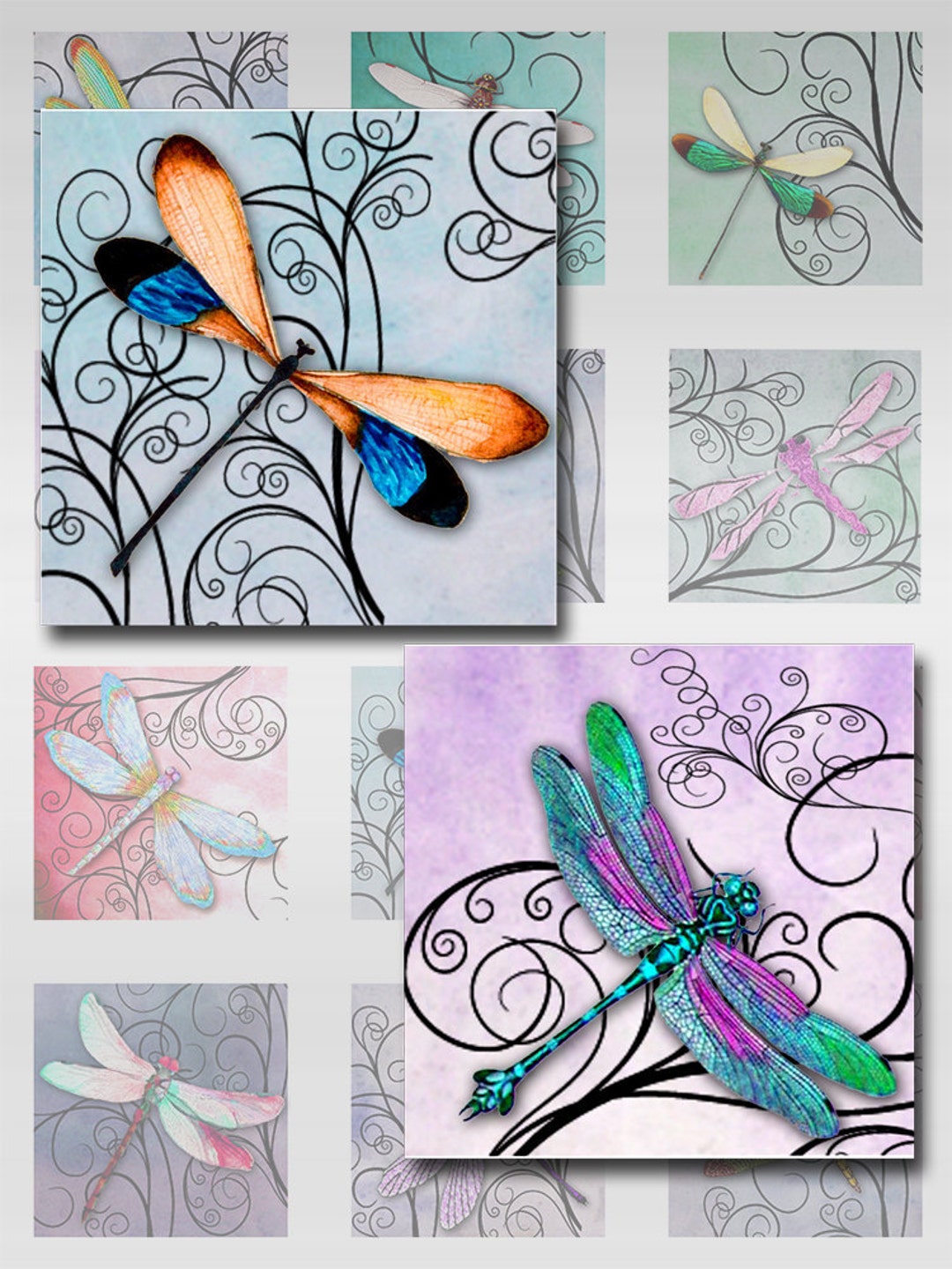 Dragonflies Swirls Pastel Watercolor Paper Instant Download Resin Glass ...