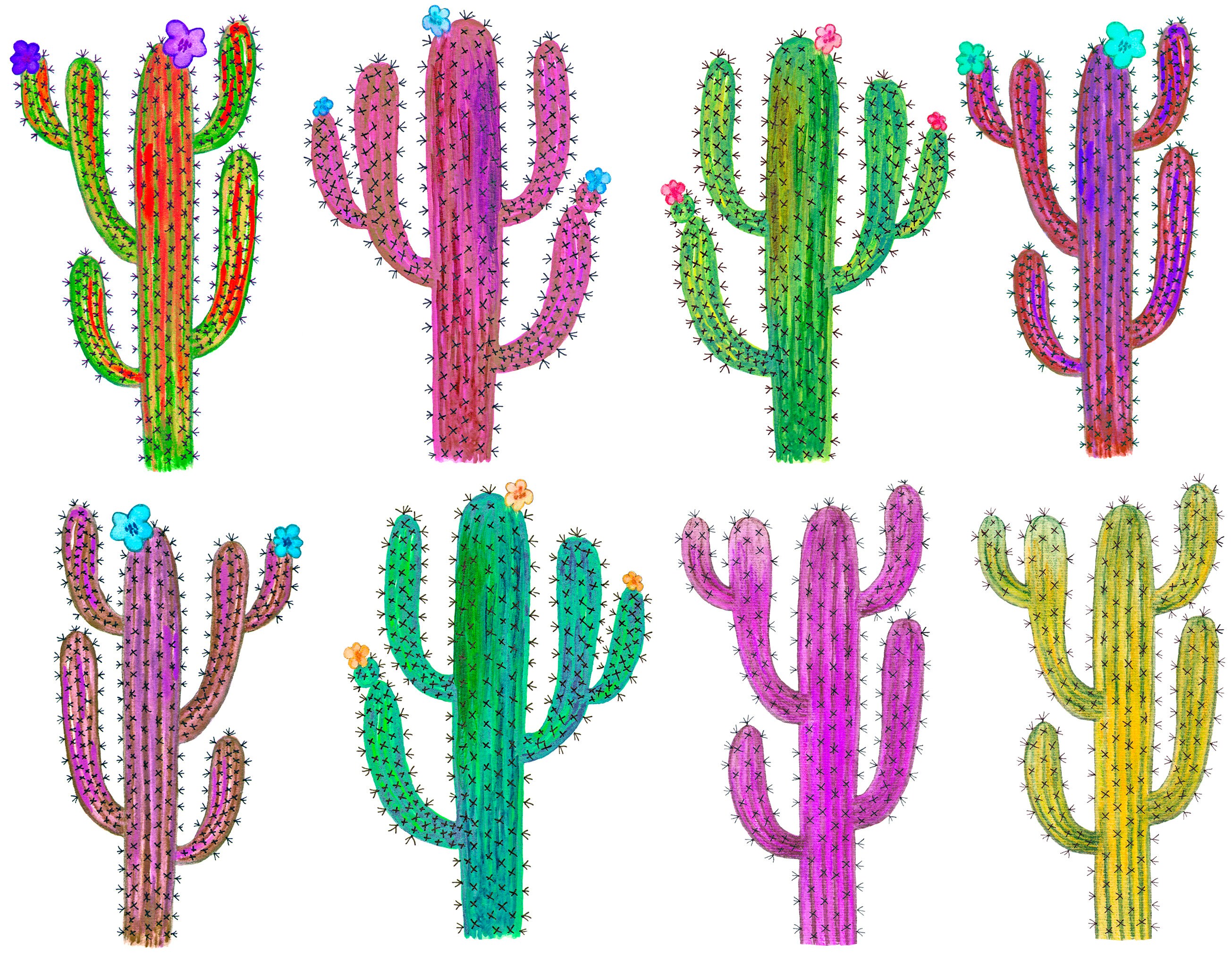 Watercolor Cactus Clip Art Hand Painted PNG Digital DIY | Etsy