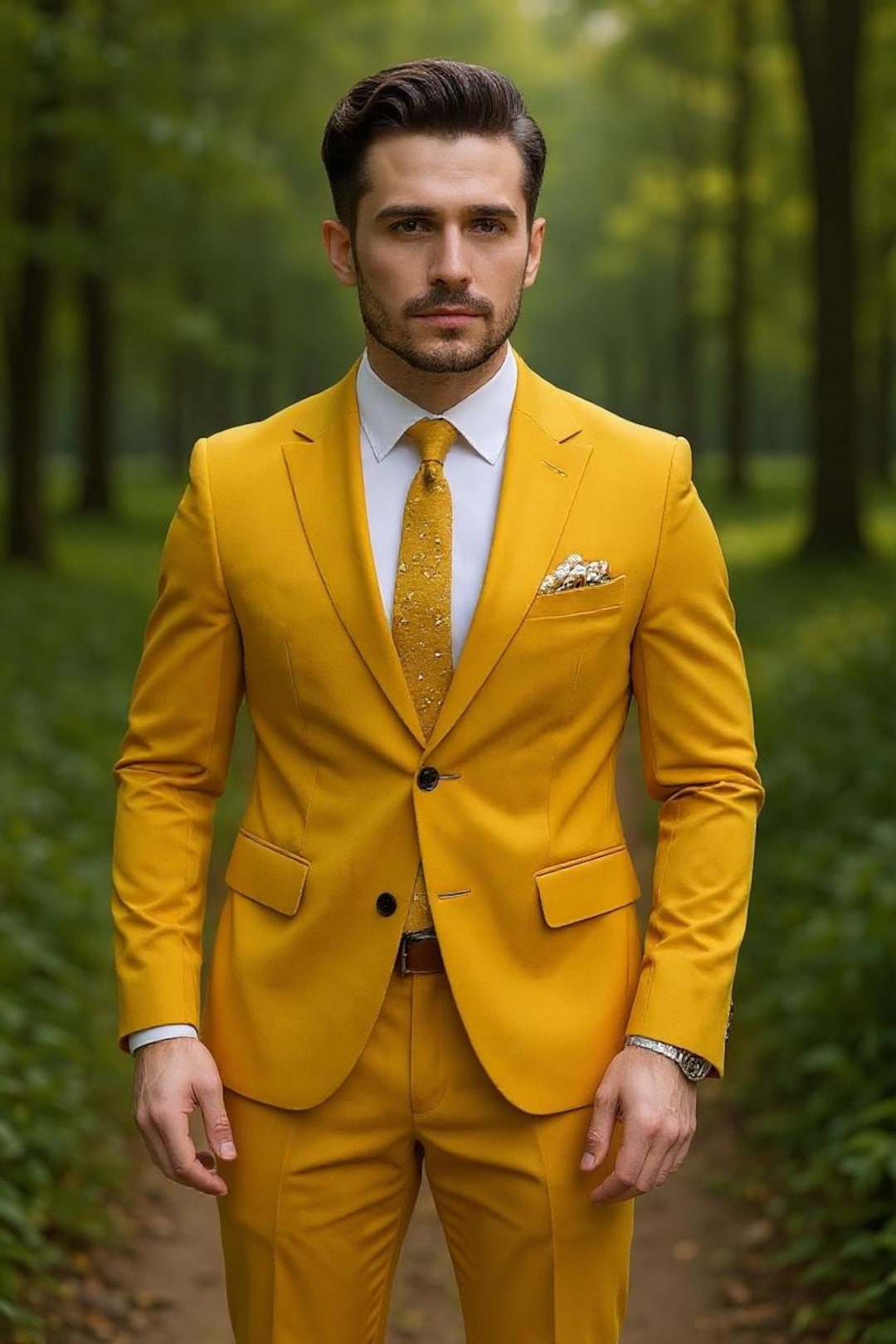Men's Mustard Yellow 2-piece Suit, Custom Tailored Formal Wear, Wedding ...