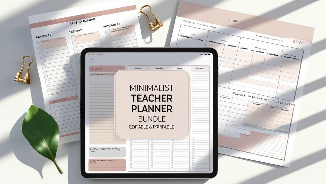Editable Teacher Planner Canva Template: Minimalist Undated PDF Bundle ...