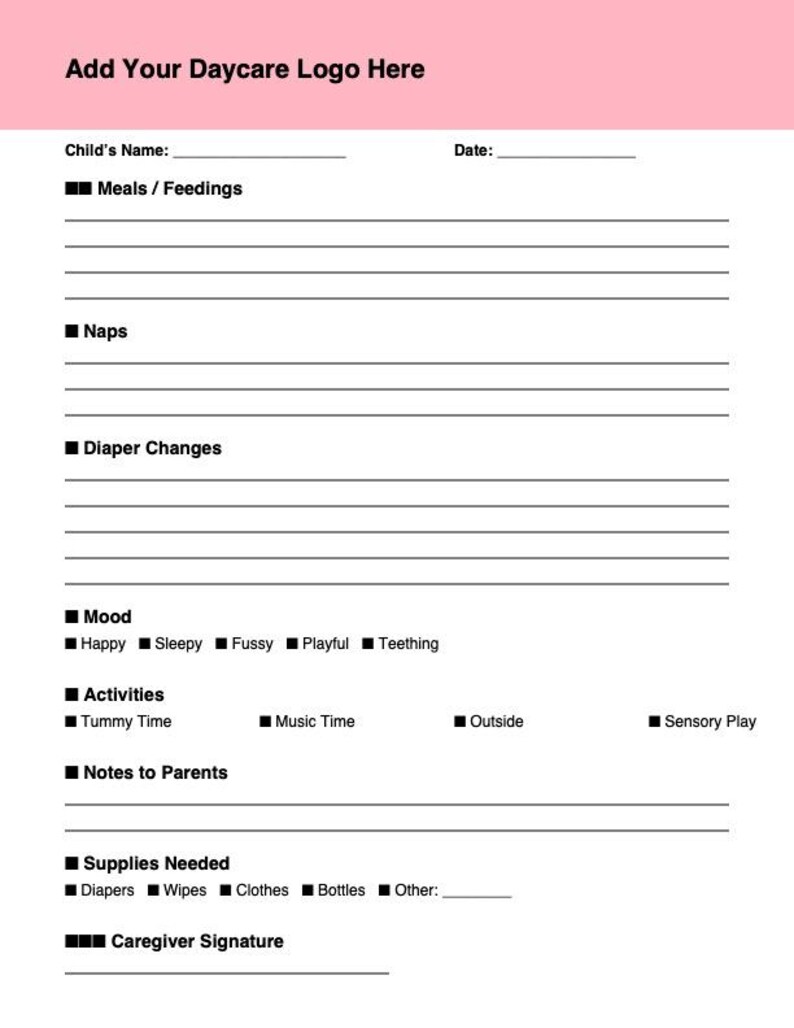 Infant Daily Report Sheet – Printable PDF + Editable Canva Template for ...