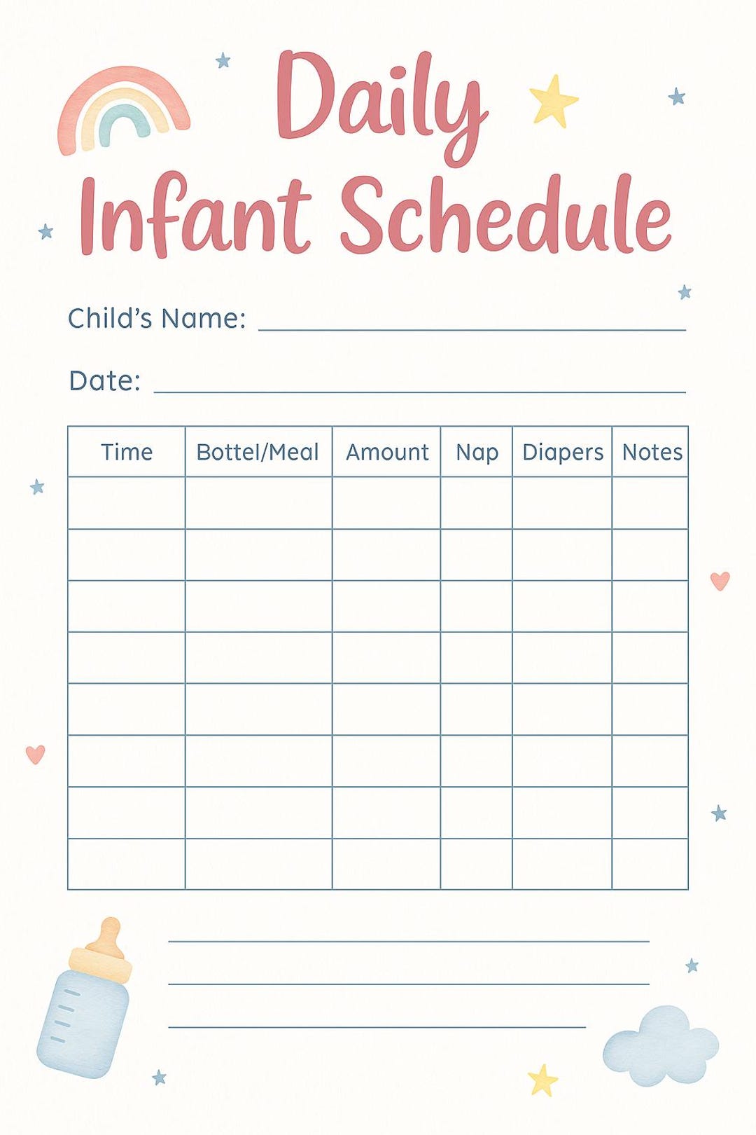 Infant Daily Schedule Fillable - Etsy